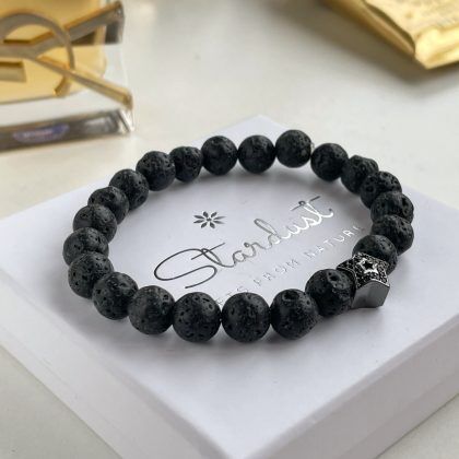 Black star Black Zircon star charm bracelet with lava stone minimalist black bracelet calming bracelet Crystal boutique