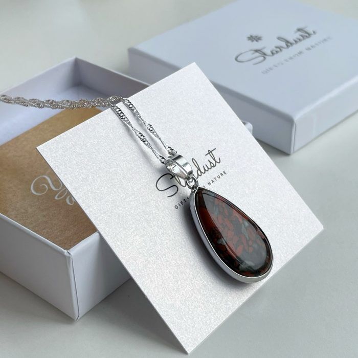 Teardrop Bloodstone pendant necklace Energy healing pendant Crystal boutique